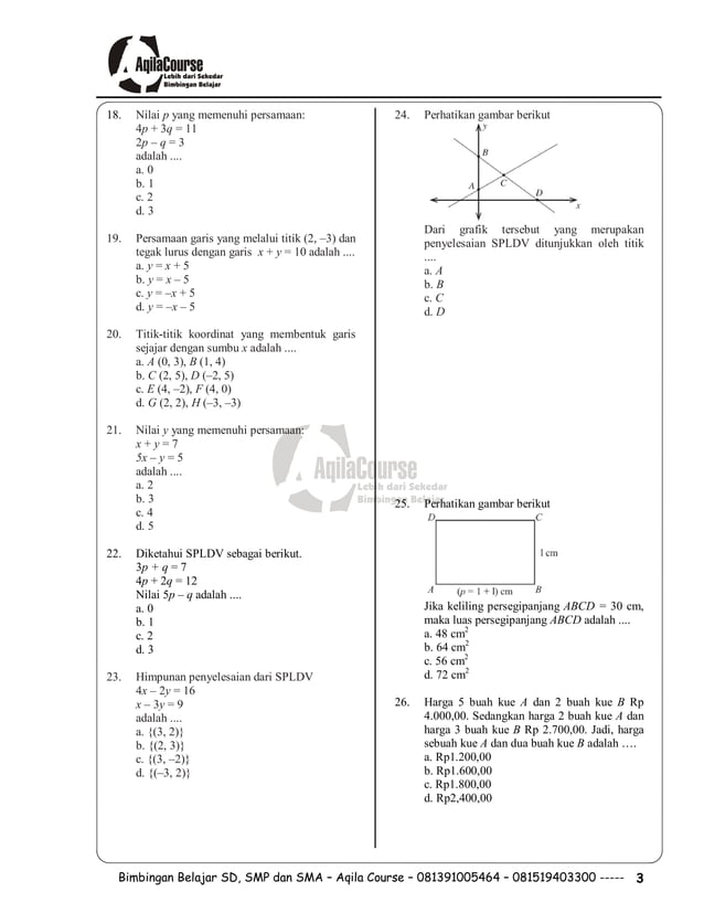 Soal matematika smp sistem persamaan linier dua variabel spldv2 | PDF
