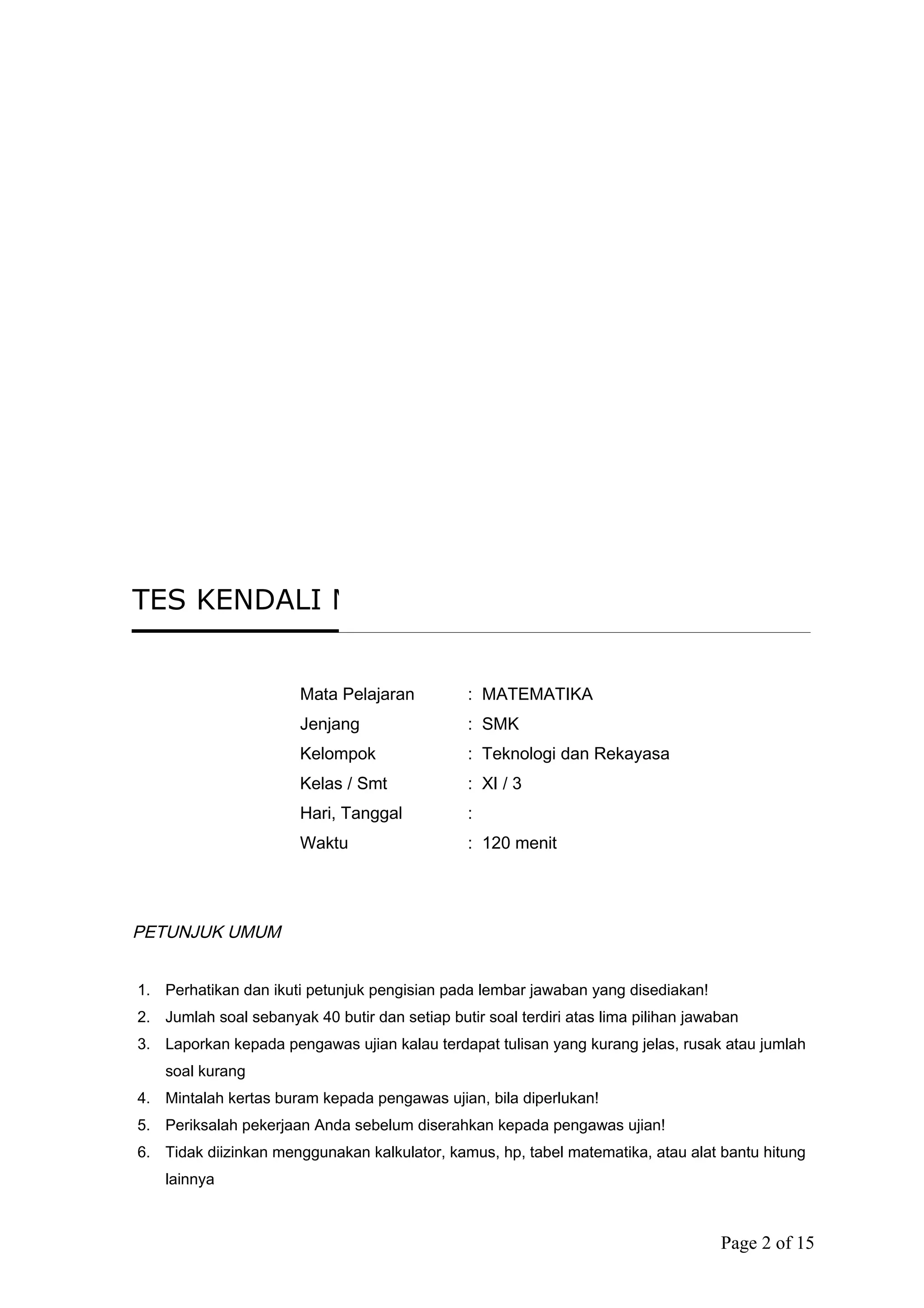 Soal matematika teknik kls xi 3 11-12 paket b | PDF | Free Download