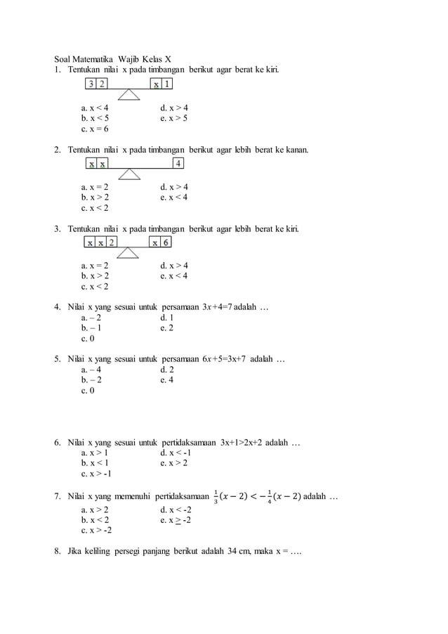 Soal matematika wajib kelas x | PDF