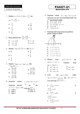 Soal mat ipa pkt 01 | PDF