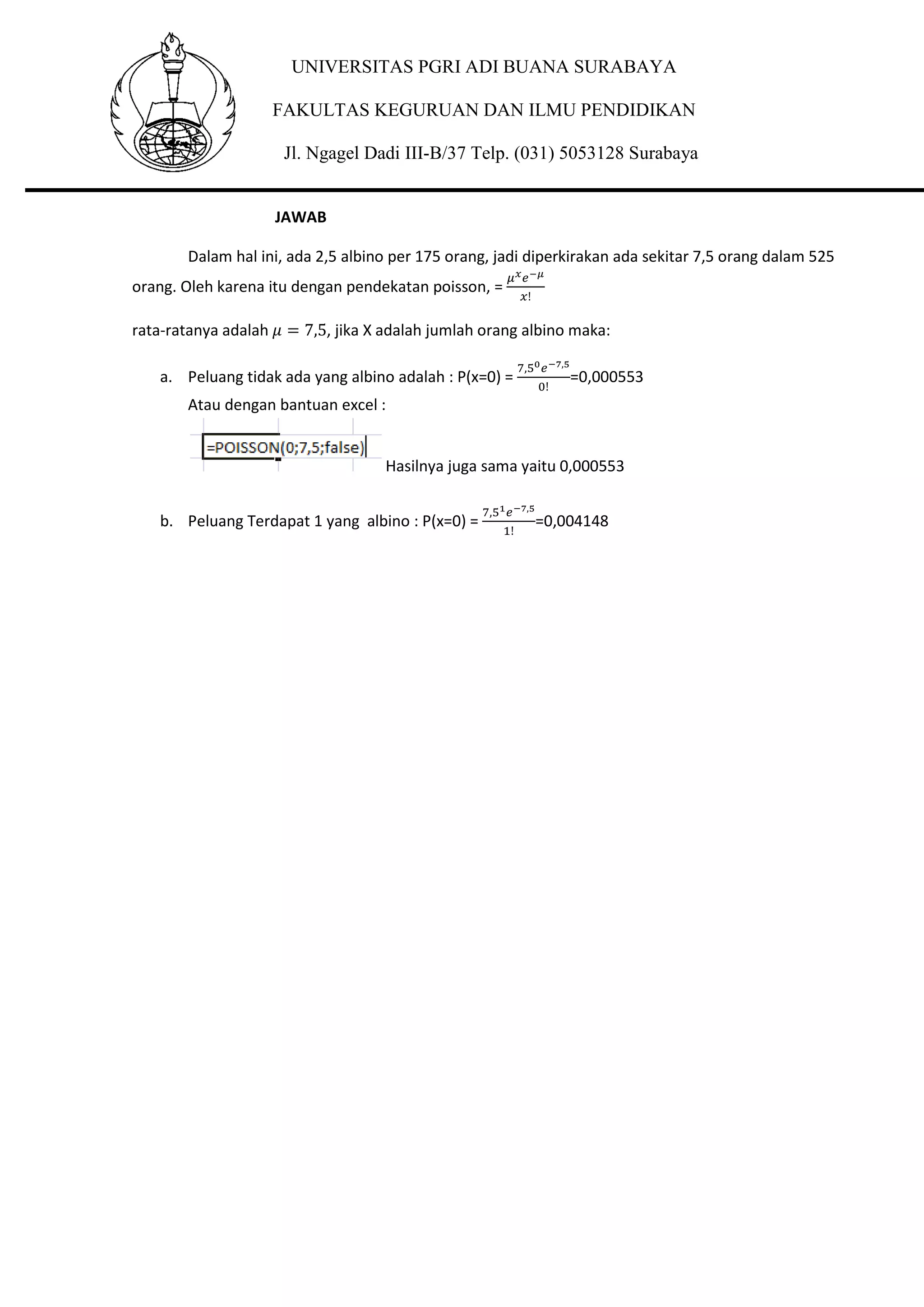 Soal matstat ngagel+jawabannya | PDF