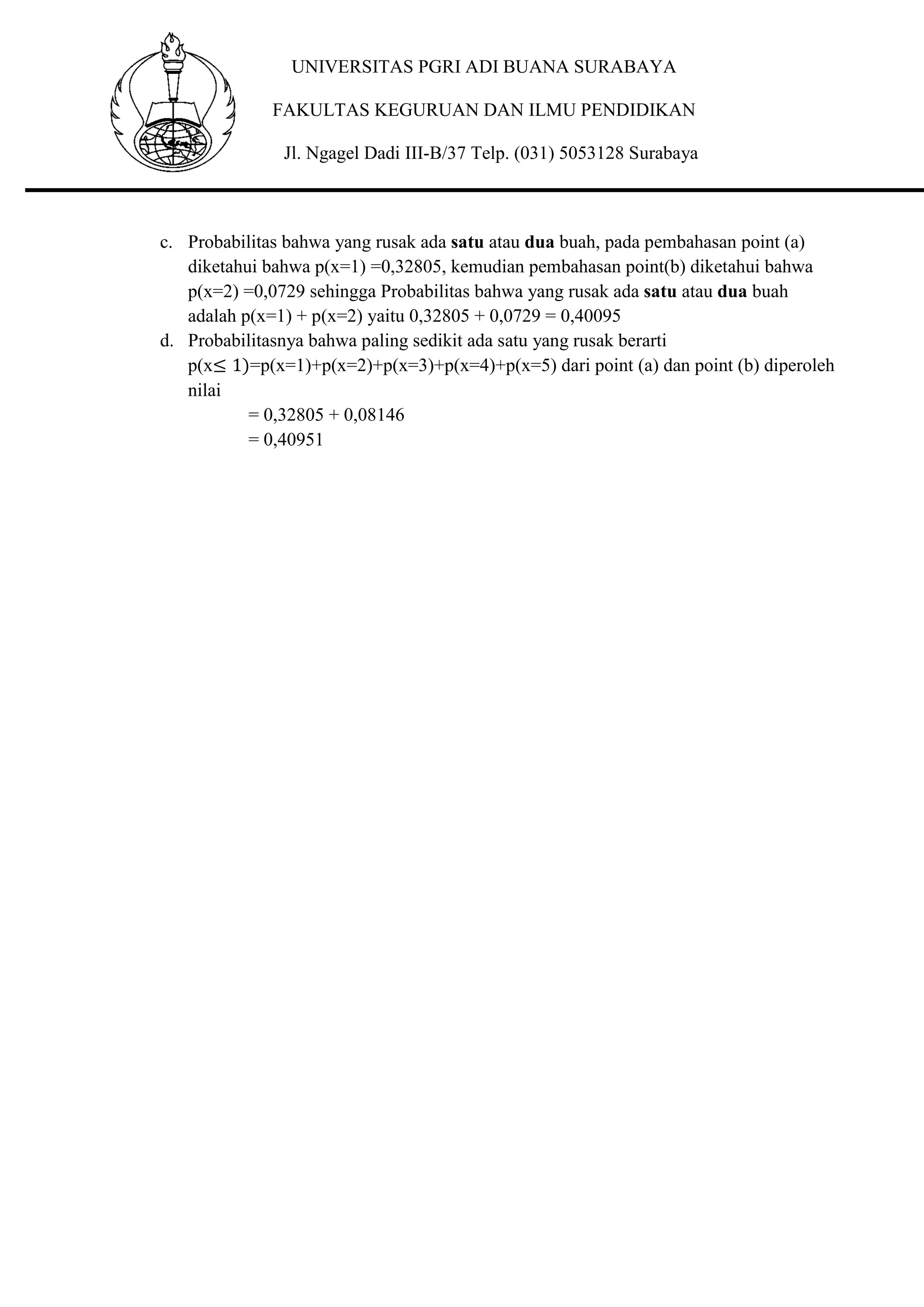 Soal matstat ngagel+jawabannya | PDF