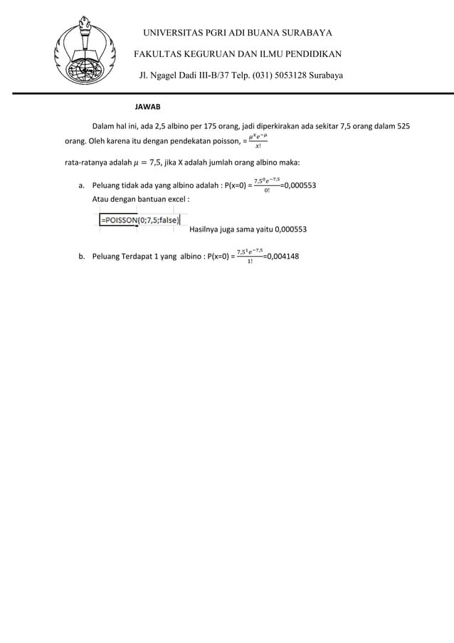 Soal matstat ngagel+jawabannya | PDF