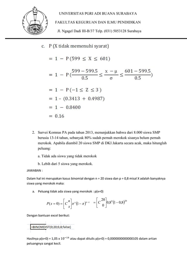 Soal matstat ngagel+jawabannya | PDF