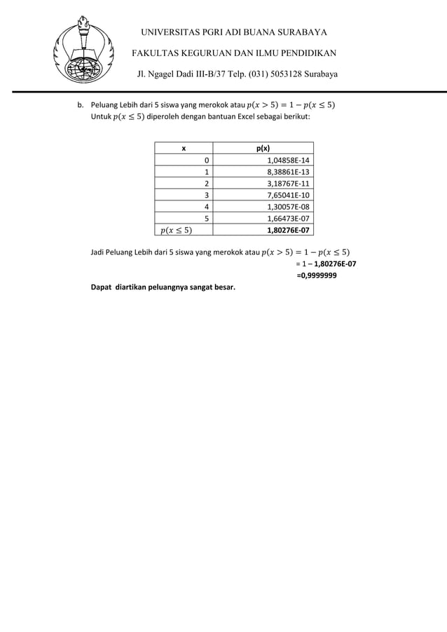 Soal matstat ngagel+jawabannya | PDF