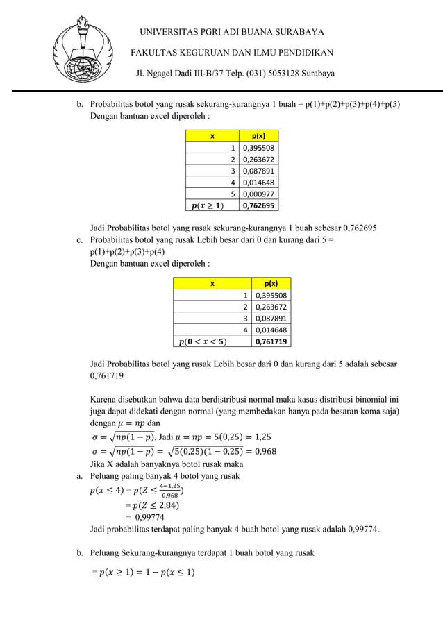Soal matstat ngagel+jawabannya | PDF