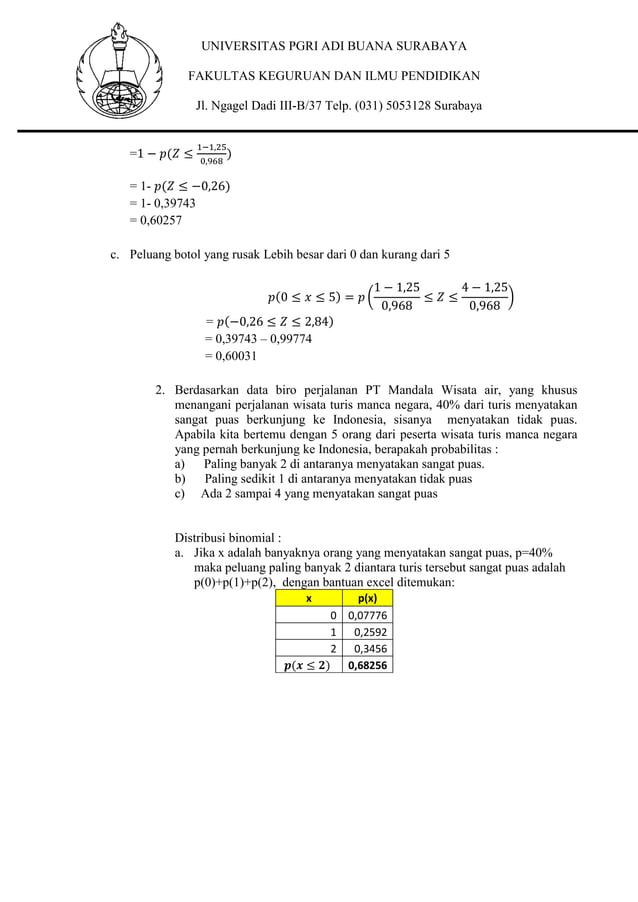 Soal matstat ngagel+jawabannya | PDF