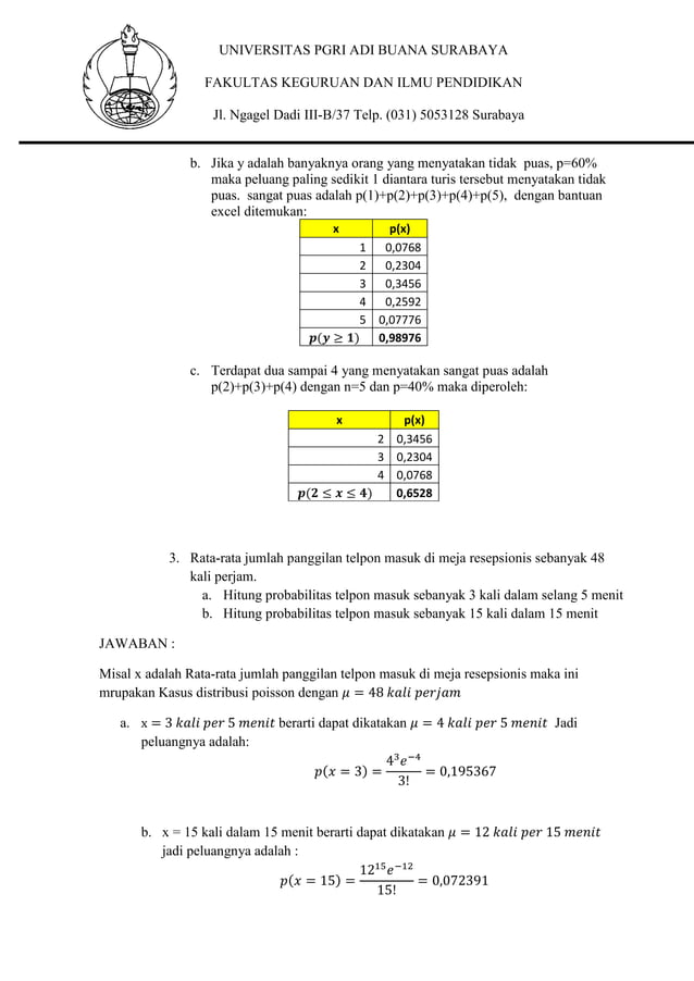 Soal matstat ngagel+jawabannya | PDF