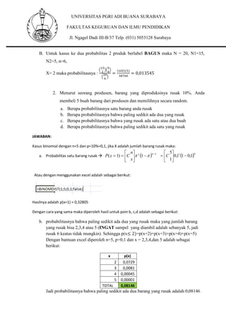 Soal matstat ngagel+jawabannya | PDF