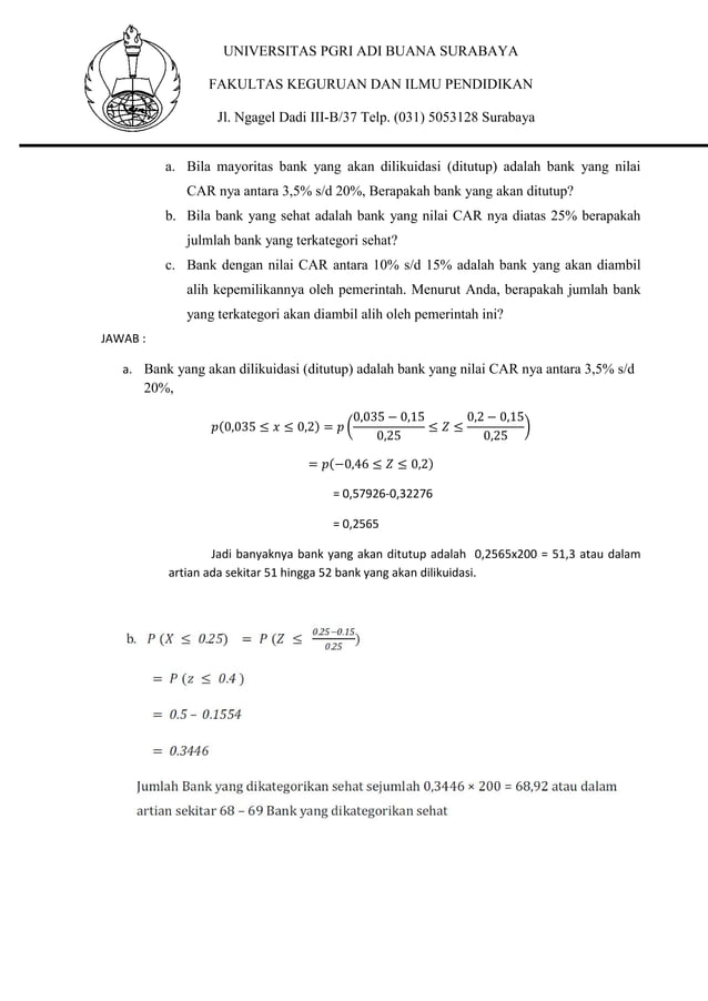 Soal matstat ngagel+jawabannya | PDF