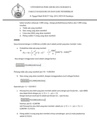 Soal matstat ngagel+jawabannya | PDF
