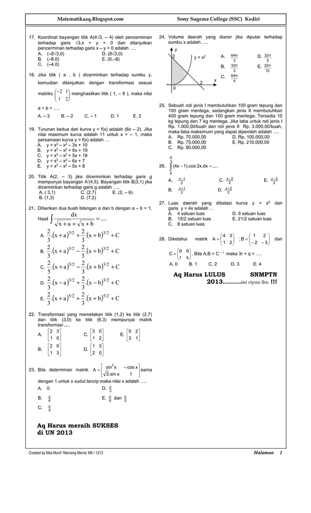 Soal mat xii sma ipa semester 1 b | PDF