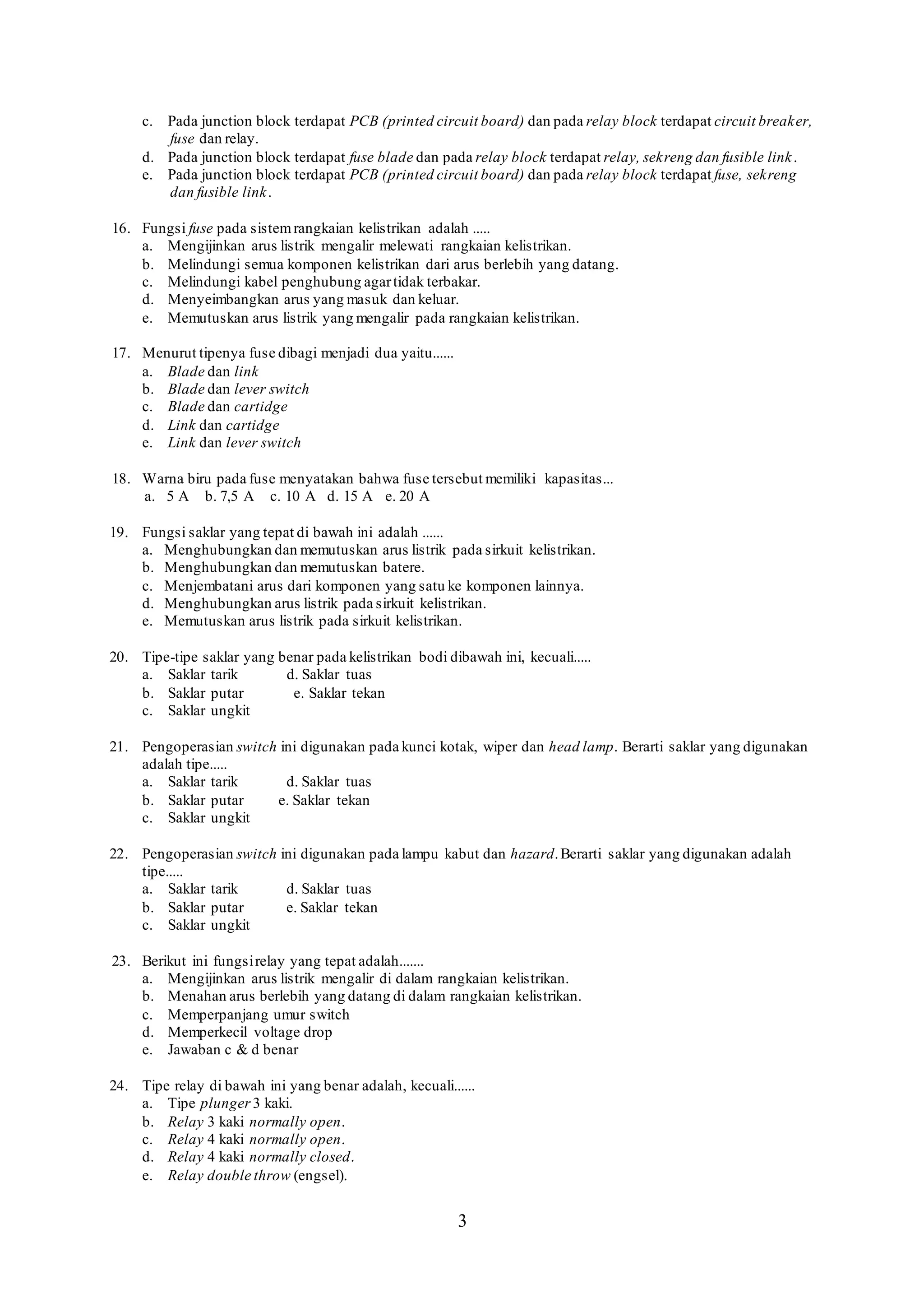 Soal memperbaiki sistem kelistrikan_bodi_mskb_xi_tkr | DOC