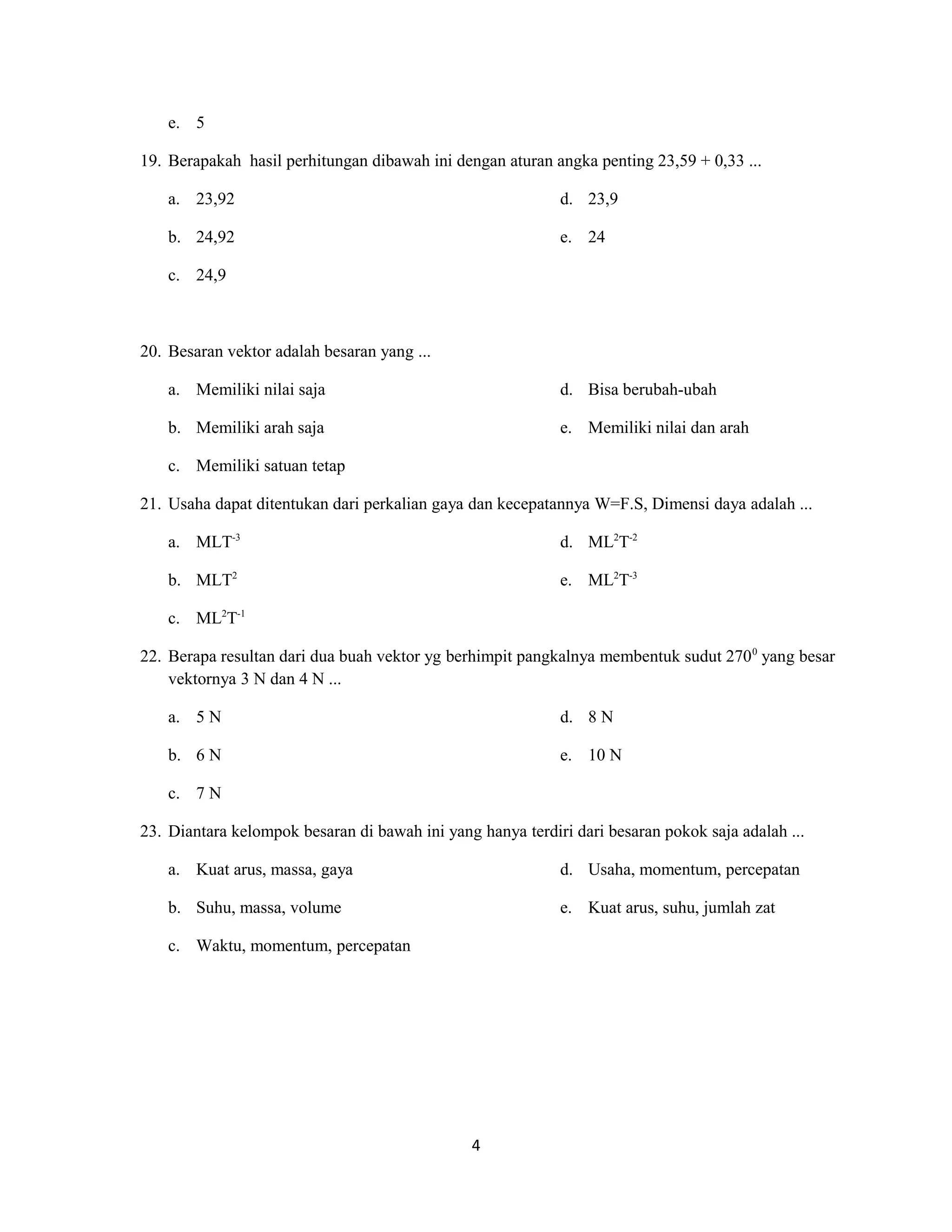 Soal mid fisika semester ganjil kelas x | DOC