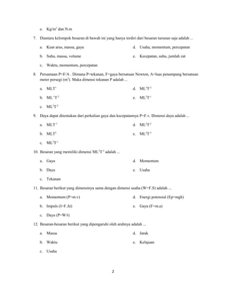 Soal mid fisika semester ganjil kelas x | DOC