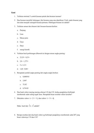 Soal mid fisika semester ganjil kelas x | DOC