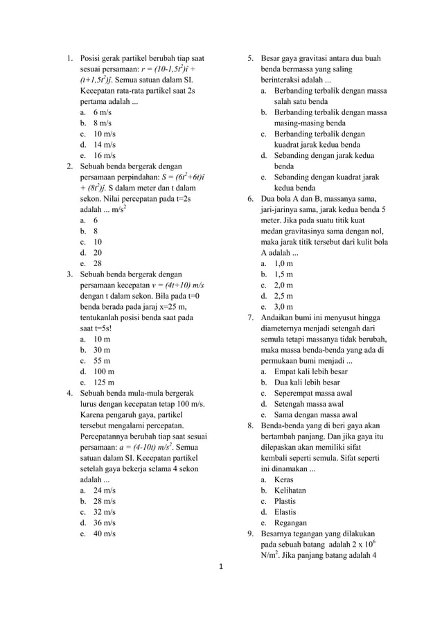 Soal mid fisika semester ganjil kelas xi ipa | PDF