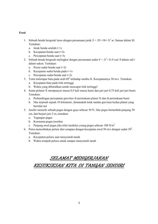 Soal mid fisika semester ganjil kelas xi ipa | DOC