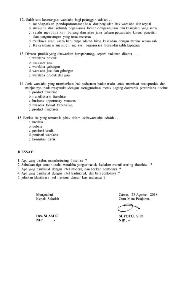 Soal mid gasal bisnis ritel xiic | PDF