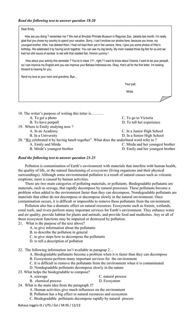 Soal Mid Bahasa Inggris Kelas Ix Pdf