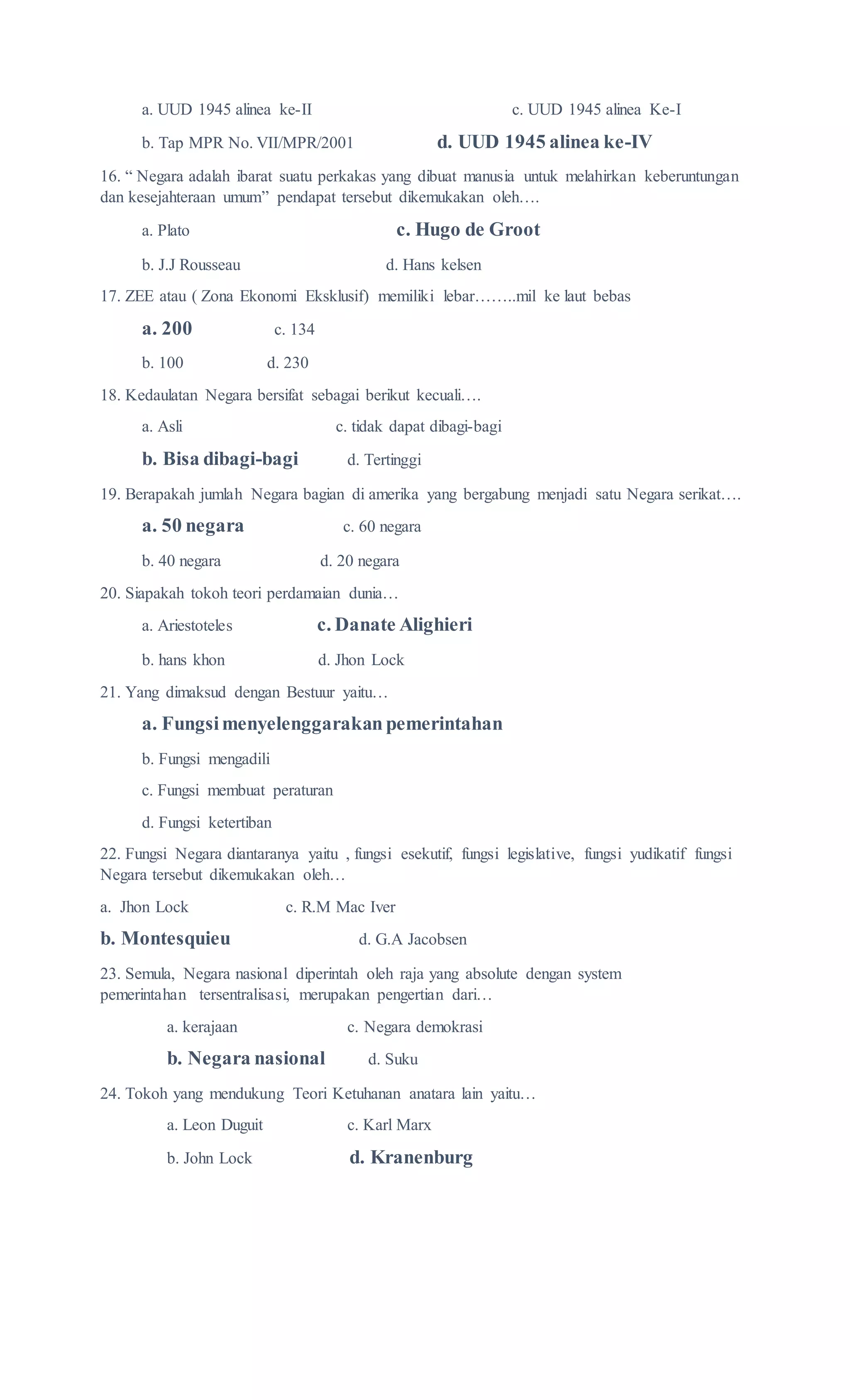 Soal mid semester PKN kelas x | PDF