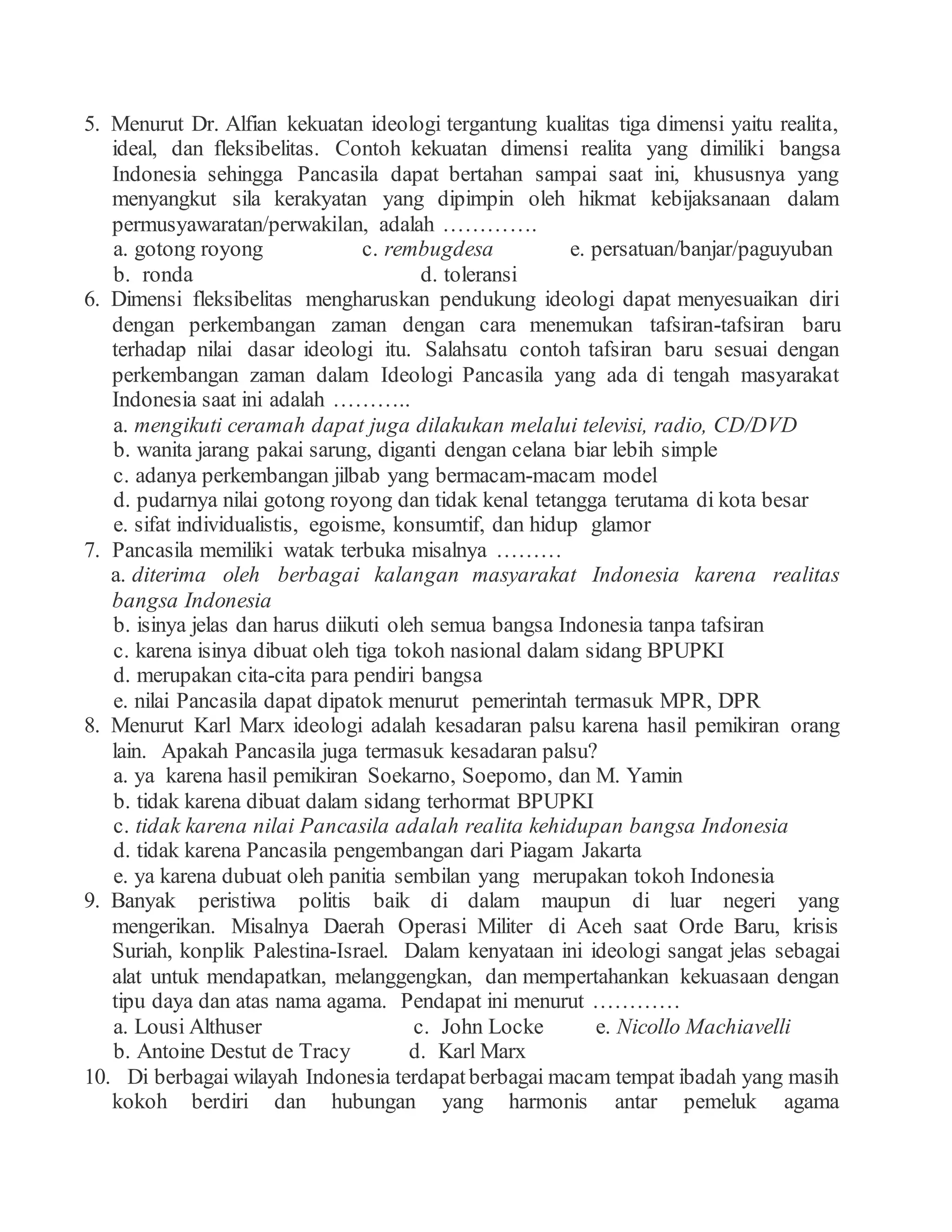 Soal mid PKN kelas xii(jawaban) | PDF