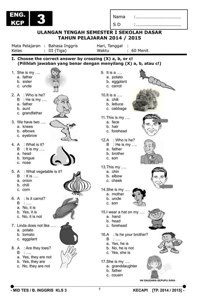 Soal mid kls iii 2014 kcp | PDF