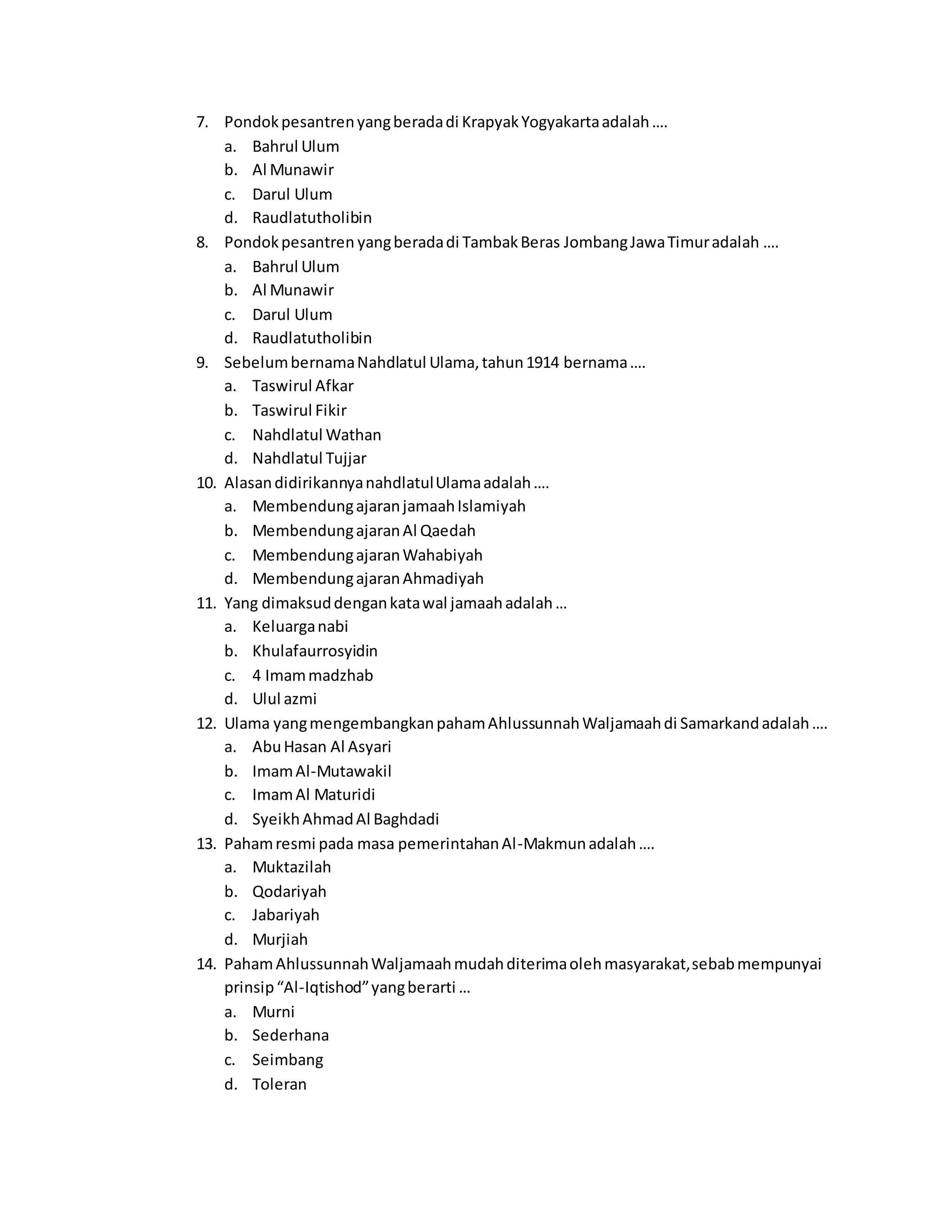 Soal mid semester gasal kelas 7 madusari | DOCX