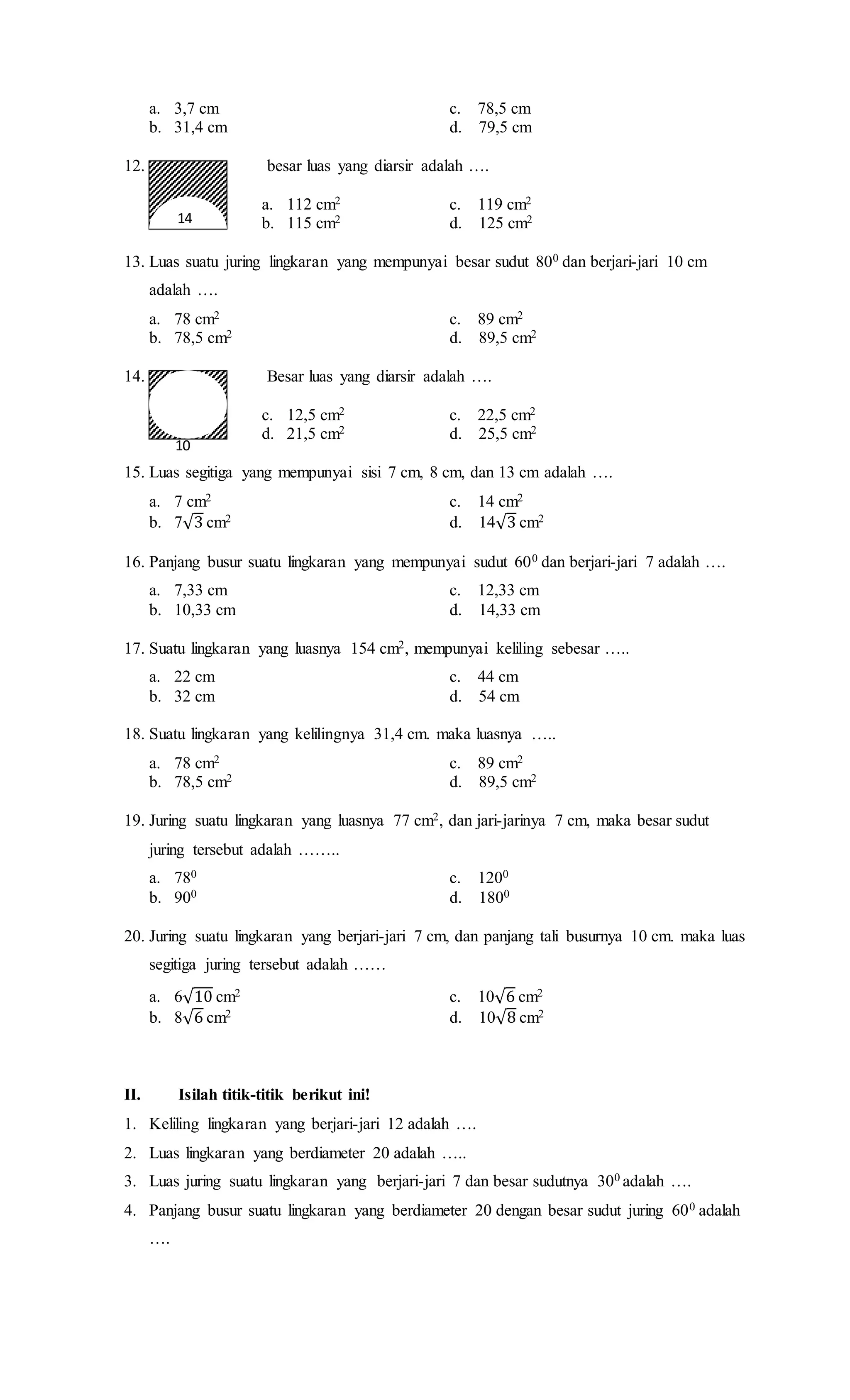 Soal mid semester ii 8 mtk-2013 | PDF