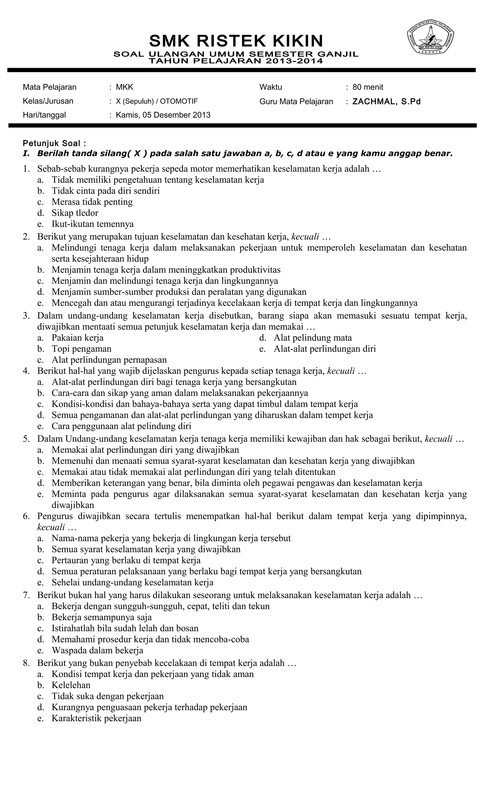 Soal mk3 & mdm | PDF