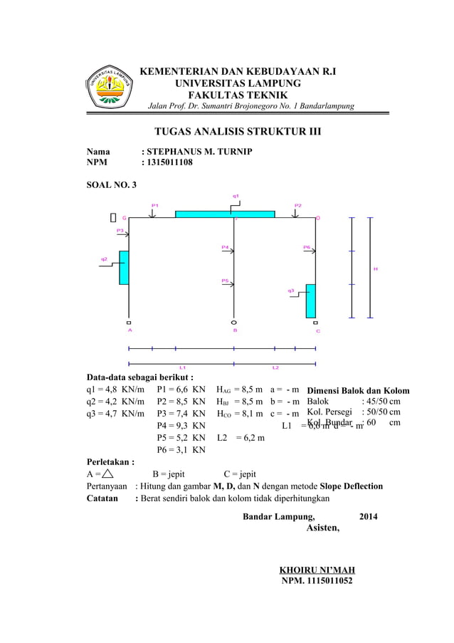 Soal ANSTRUK 3 2014 T.SIPIL UNILA | PDF