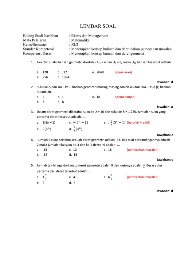 Soal mtk bismen-semua sk 7 | DOCX