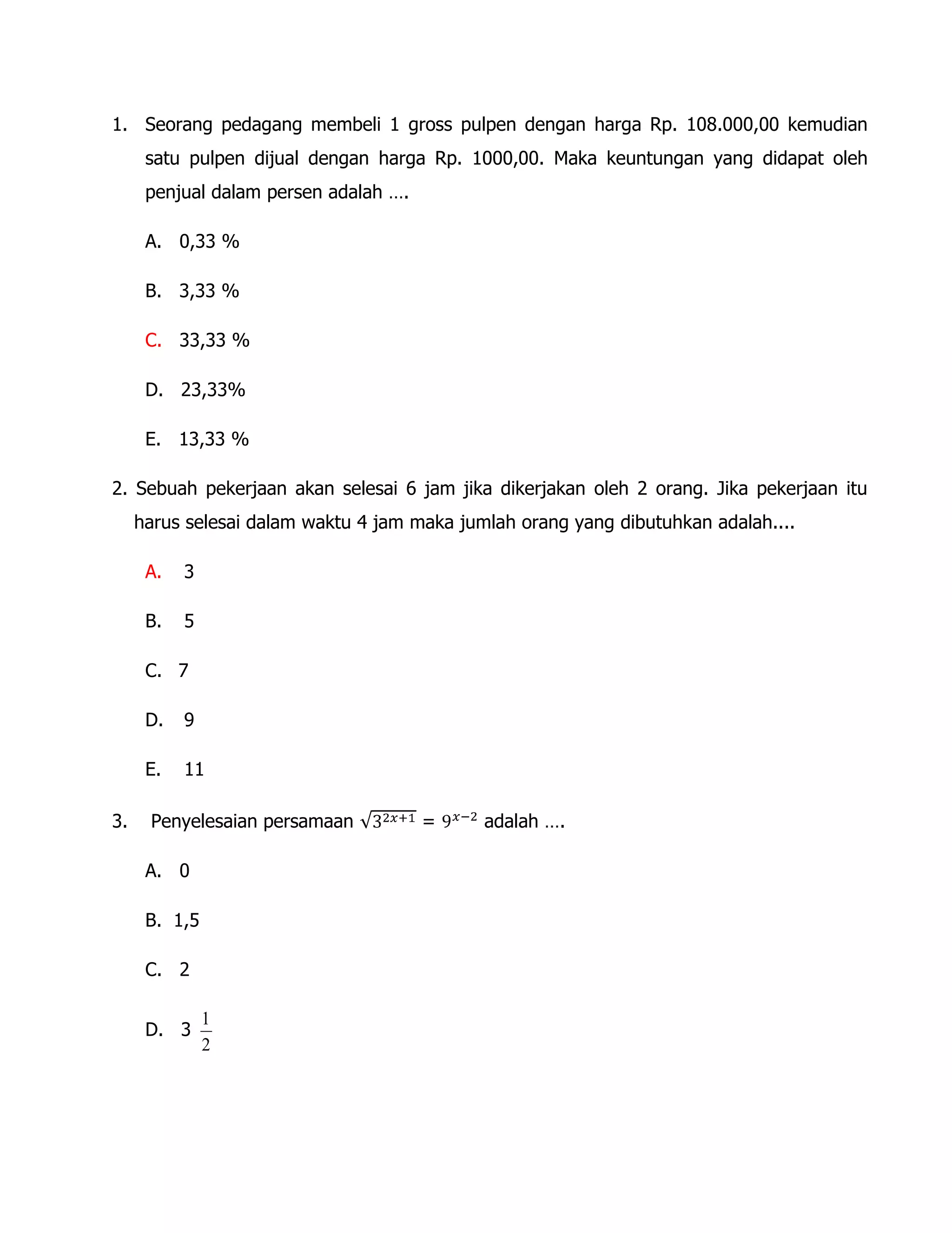 Soal mtk final workshop | PDF