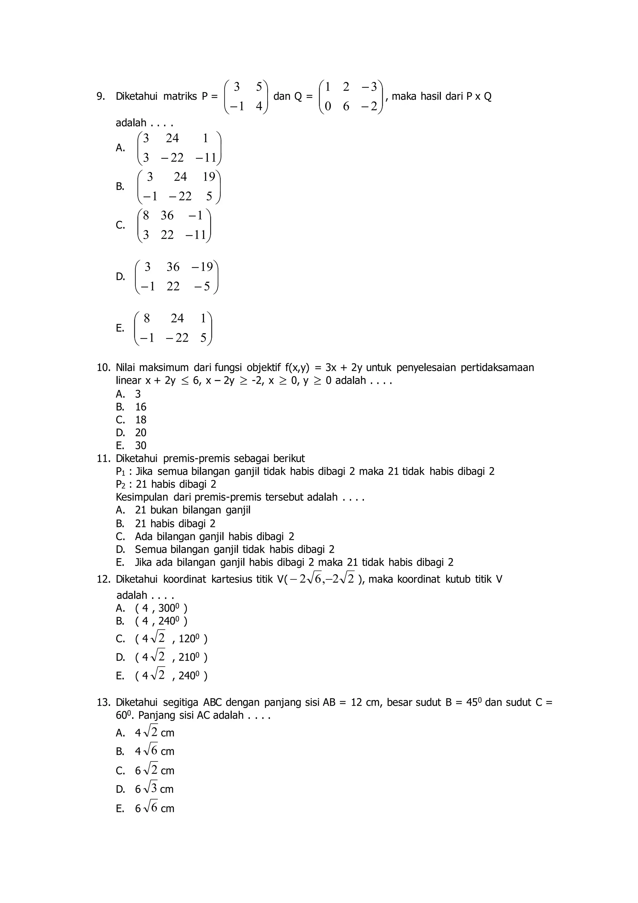 Soal mtk teknik paket i | PDF