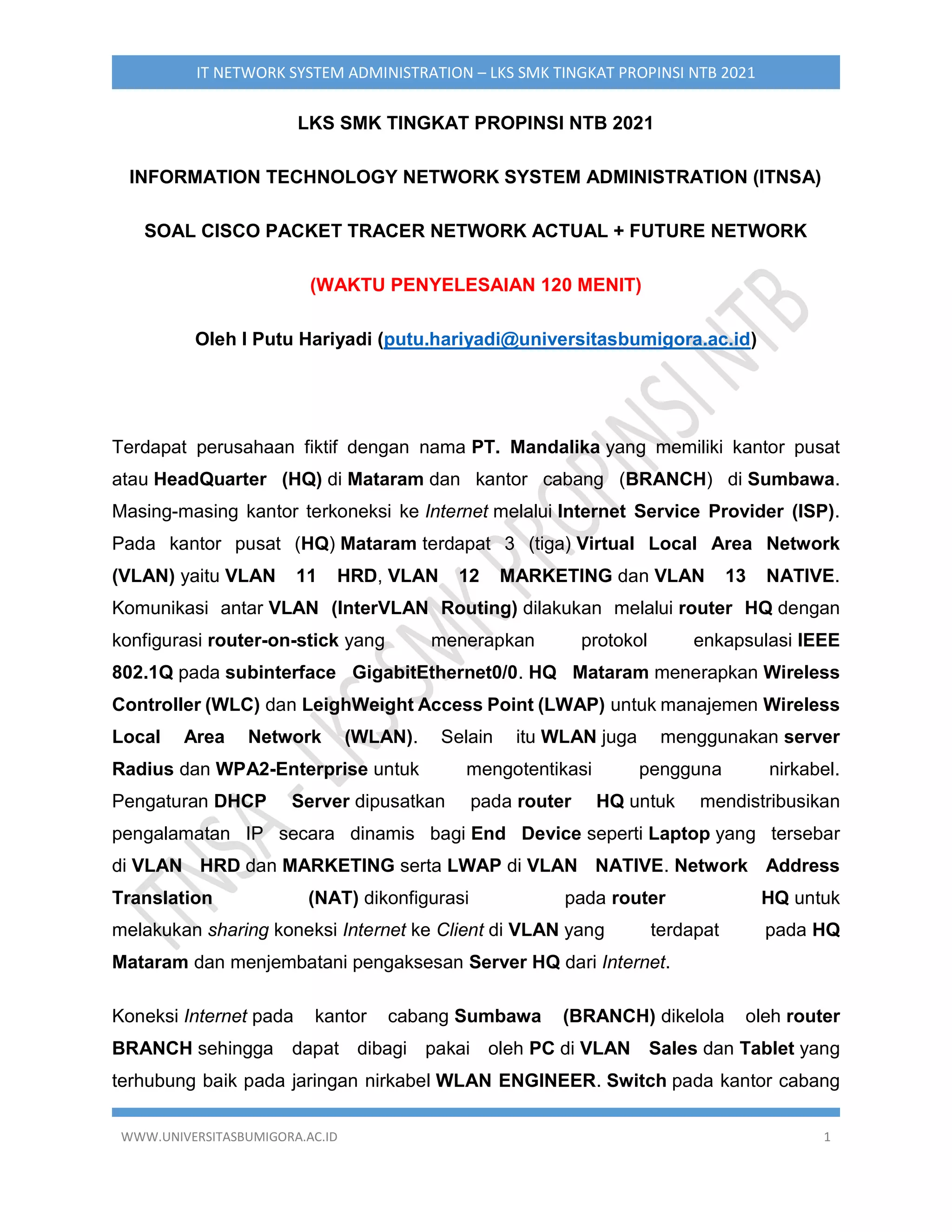 Soal Network Actual & Future Network - ITNSA LKS SMK Tingkat Provinsi NTB 2021 | PDF