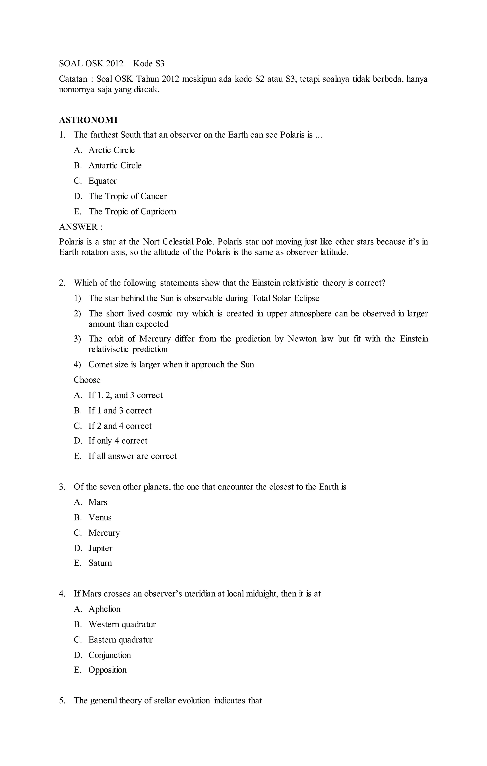 Soal osk astro 2012 | DOCX