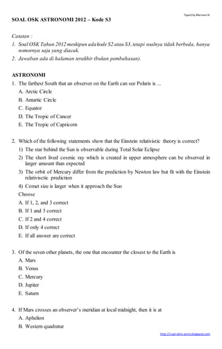 Soal osk astro 2012 s3 | DOCX