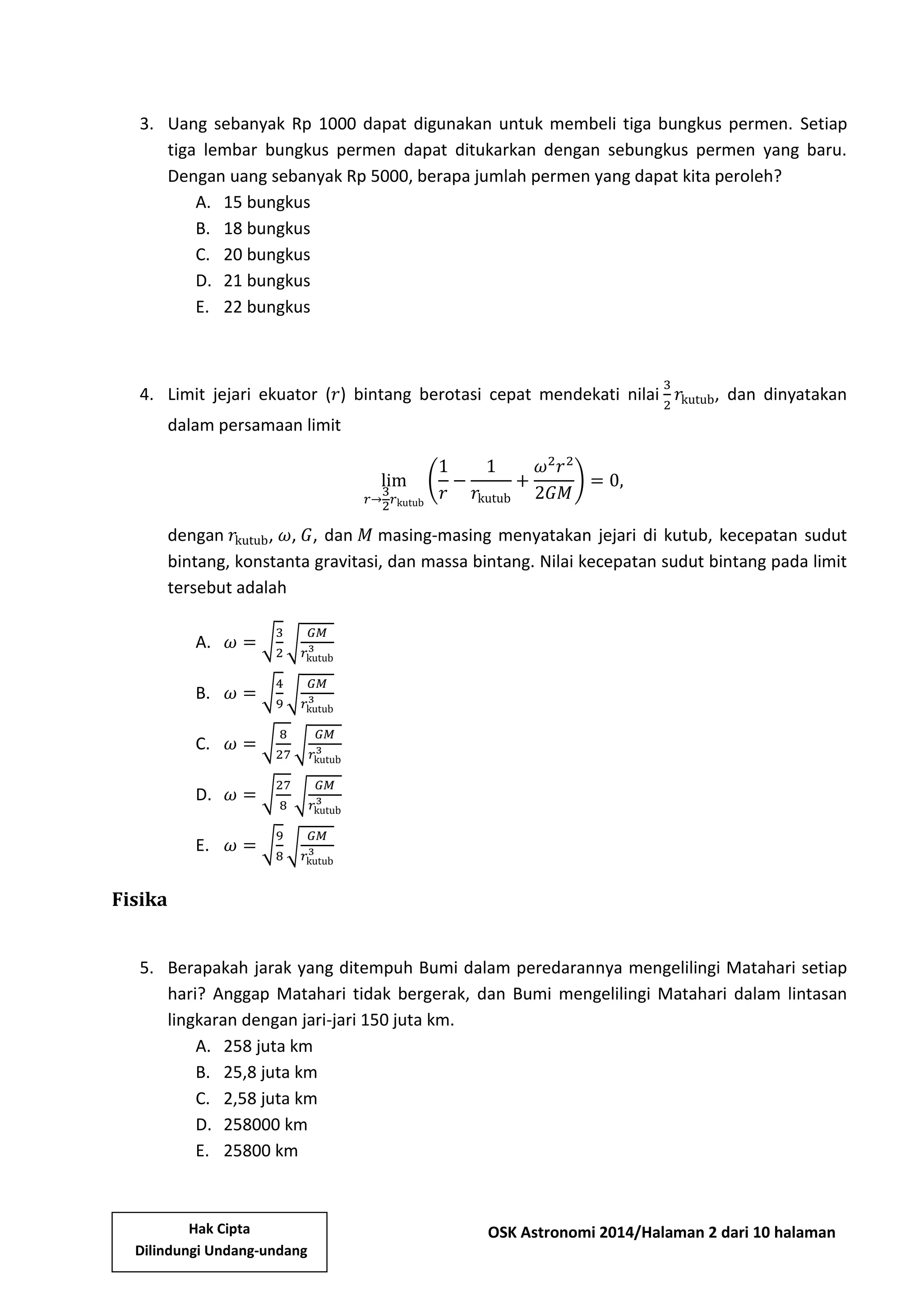 Soal osk astronomi 2014 2015 | PDF