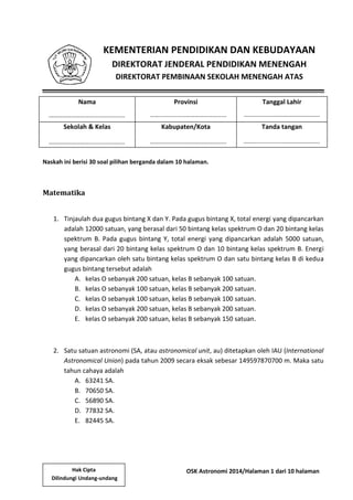 Soal osk astronomi 2014 2015 | PDF