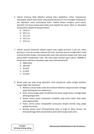 Soal osk astronomi 2014 2015 | PDF