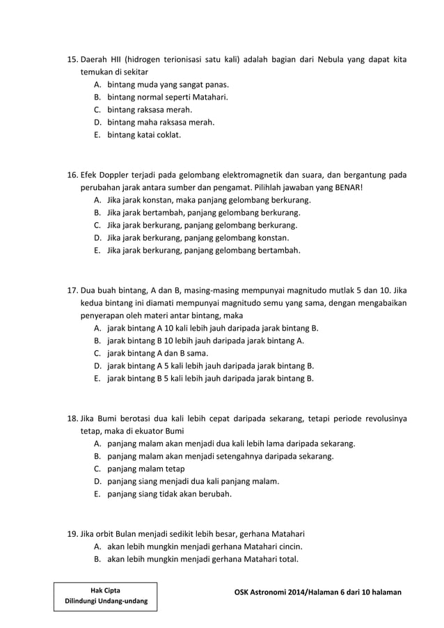 Soal osk astronomi 2014 2015 | PDF
