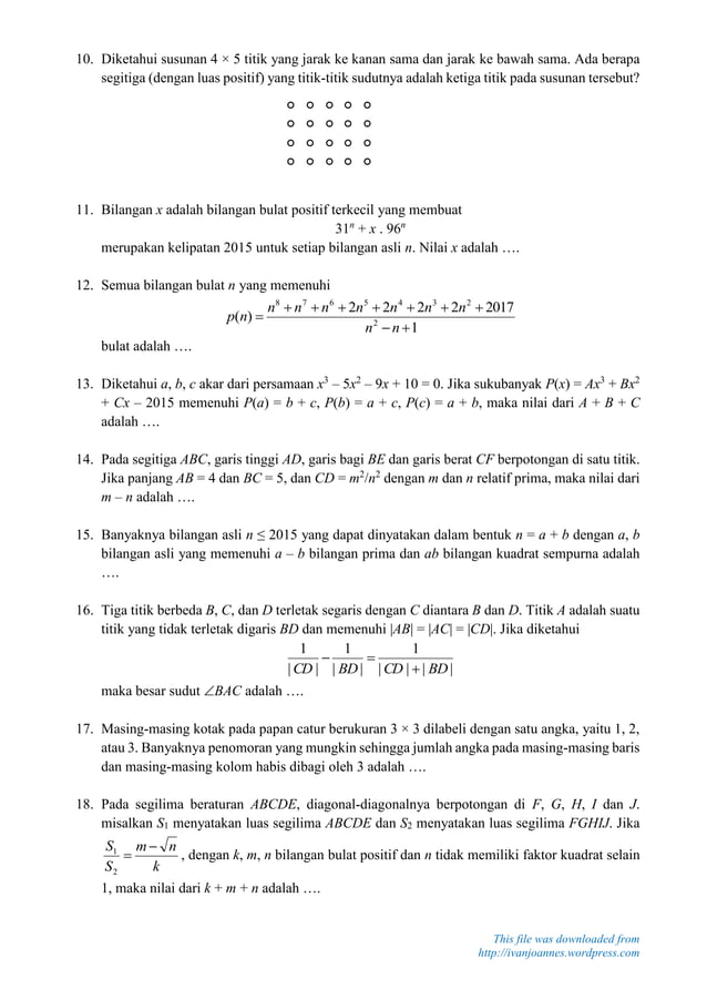 Soal OSK Matematika 2015 | PDF