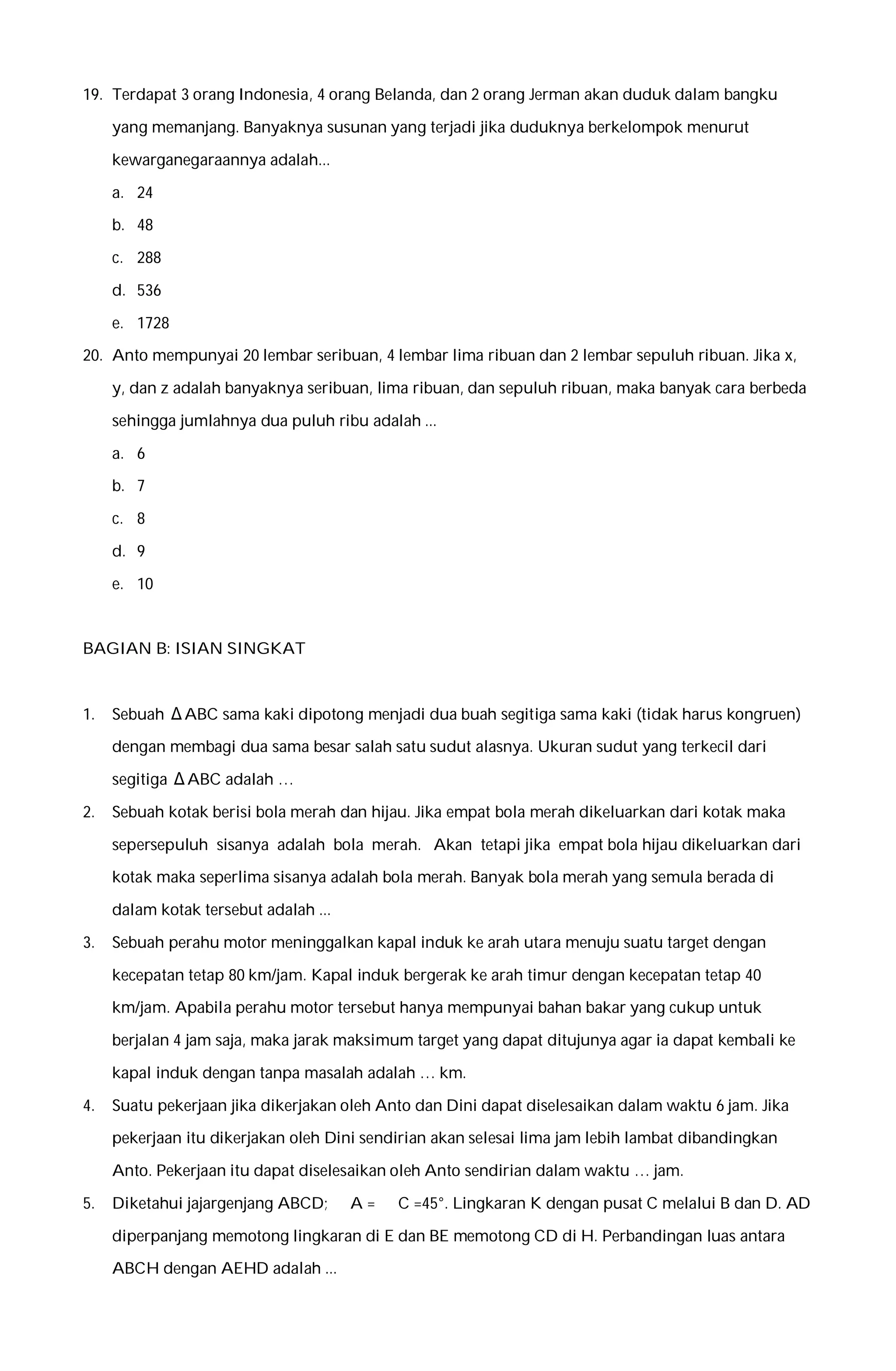 Soal osk matematika smp 2010 | PDF
