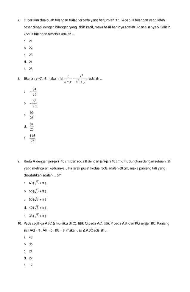 Soal osk matematika smp 2010 | PDF