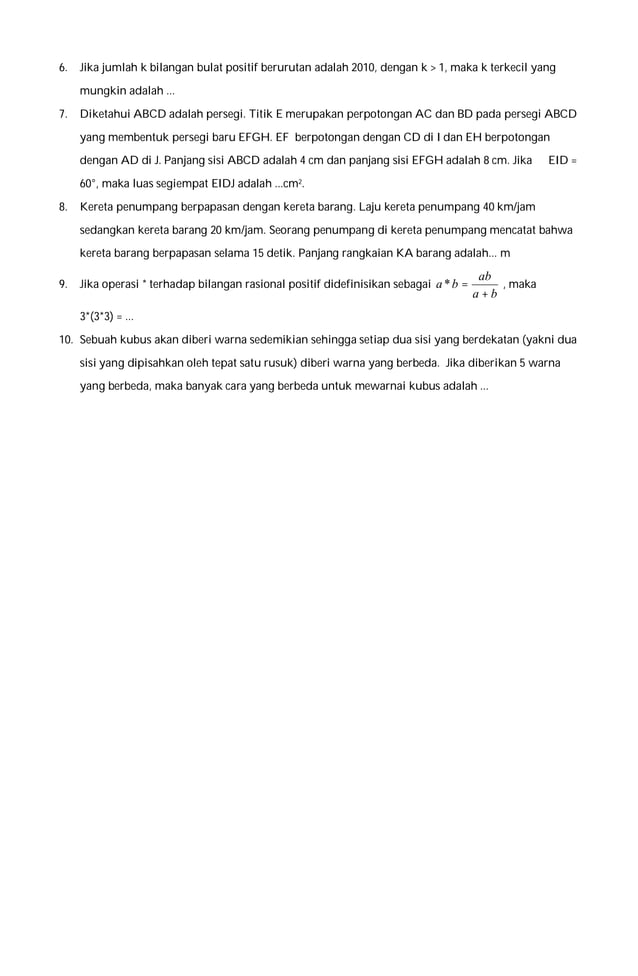 Soal osk matematika smp 2010 | PDF