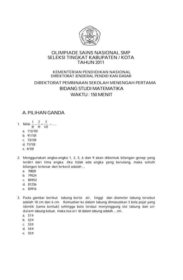 Soal osk matematika smp 2011 | PDF