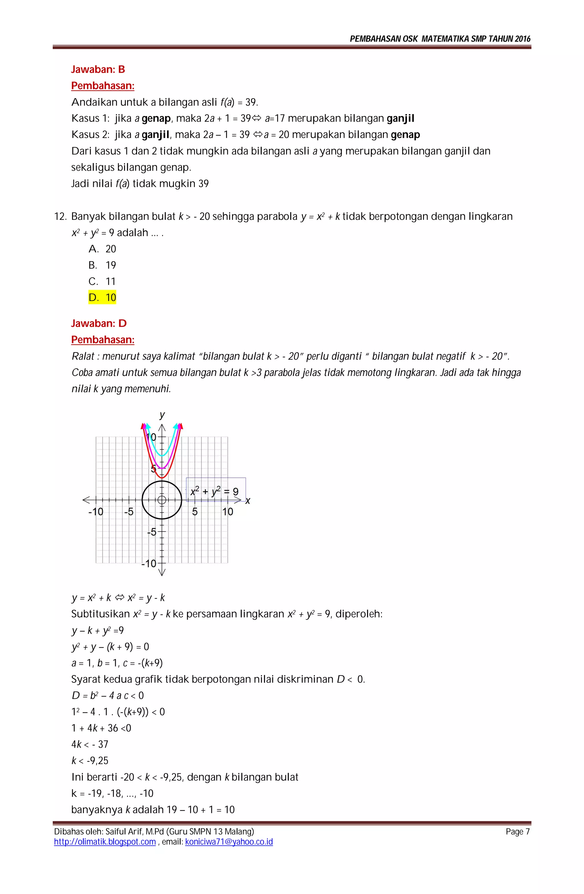Soal osk matematika smp 2016 | PDF