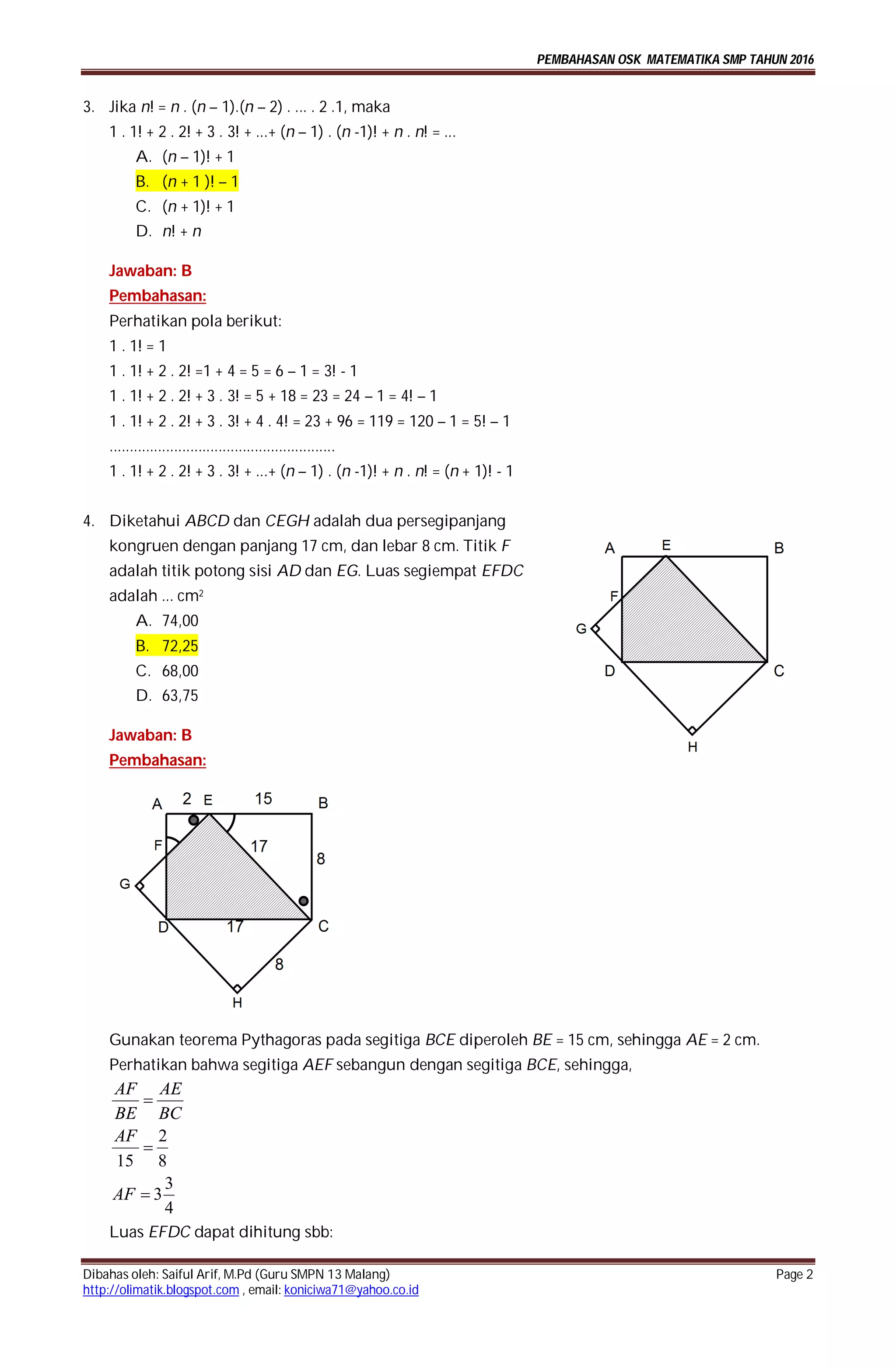 Soal osk matematika smp 2016 | PDF