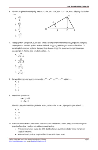 Soal osk matematika smp 2016 | PDF