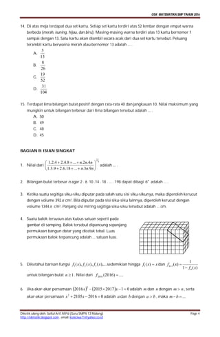 Soal osk matematika smp 2016 | PDF